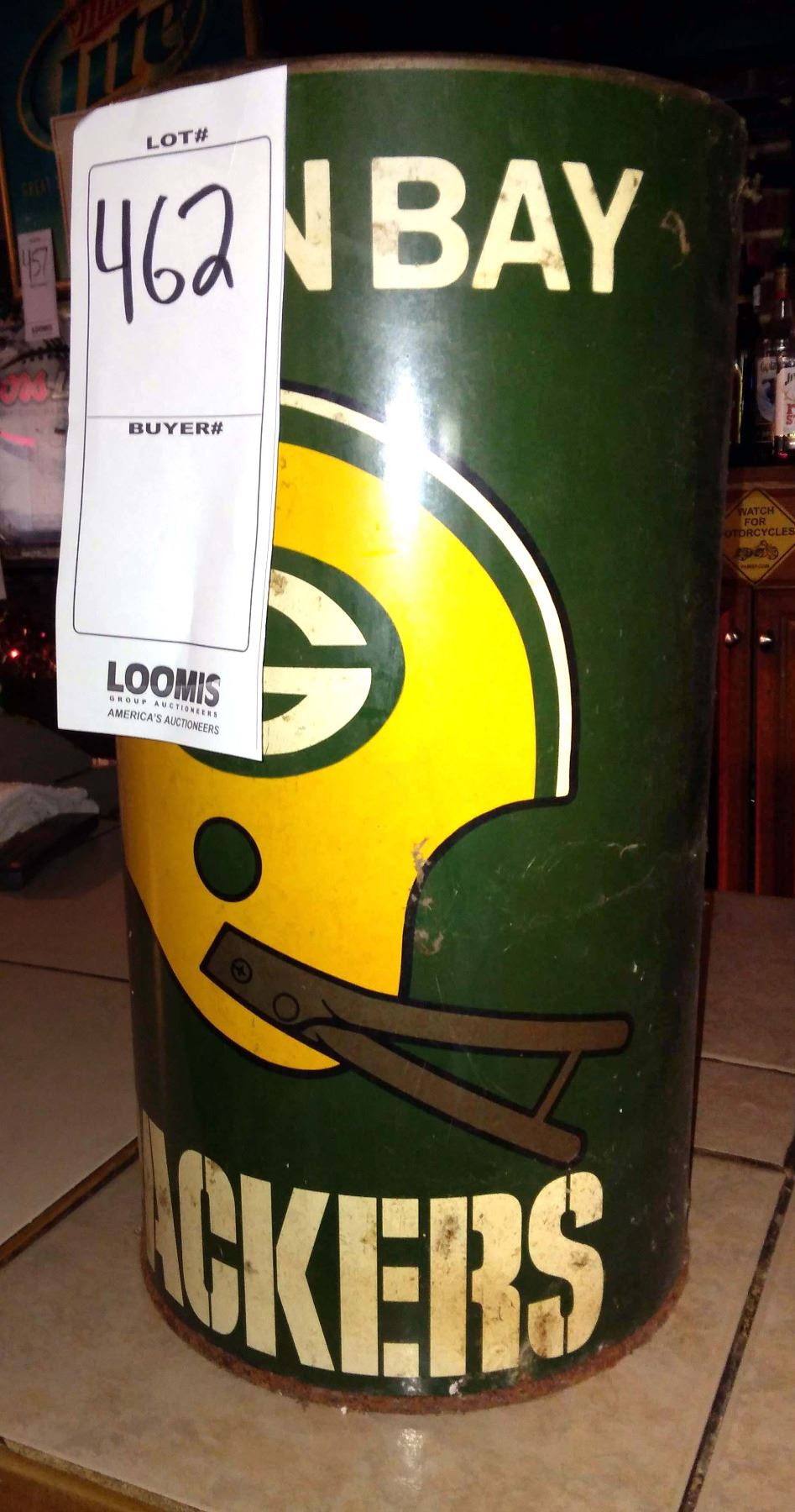 VINTAGW GREEN BAY PACKERS METAL GARBAGE CAN