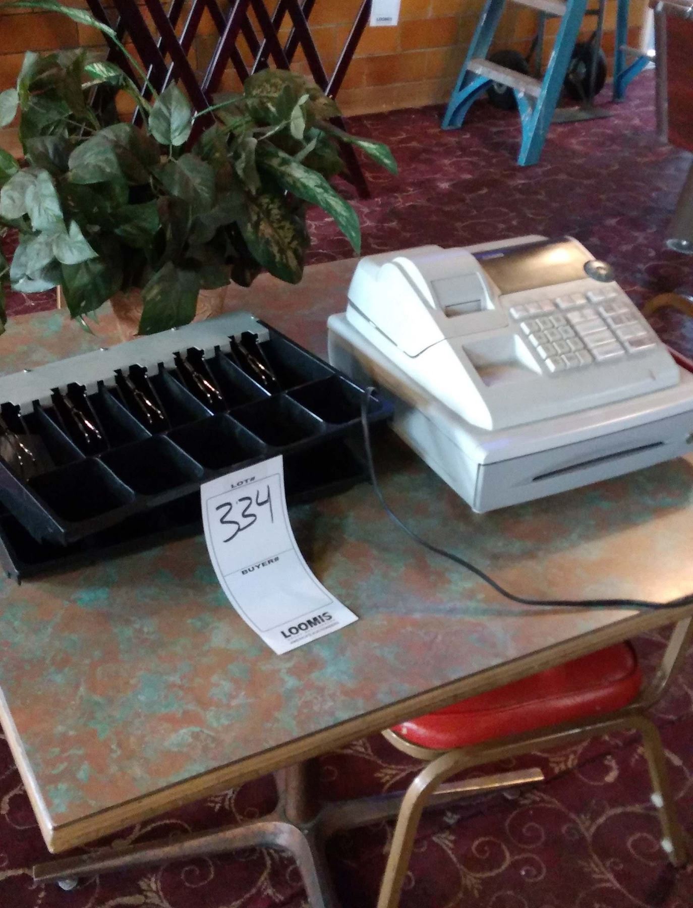 CASH REGISTER, CHANGE DRAWER, PLANT