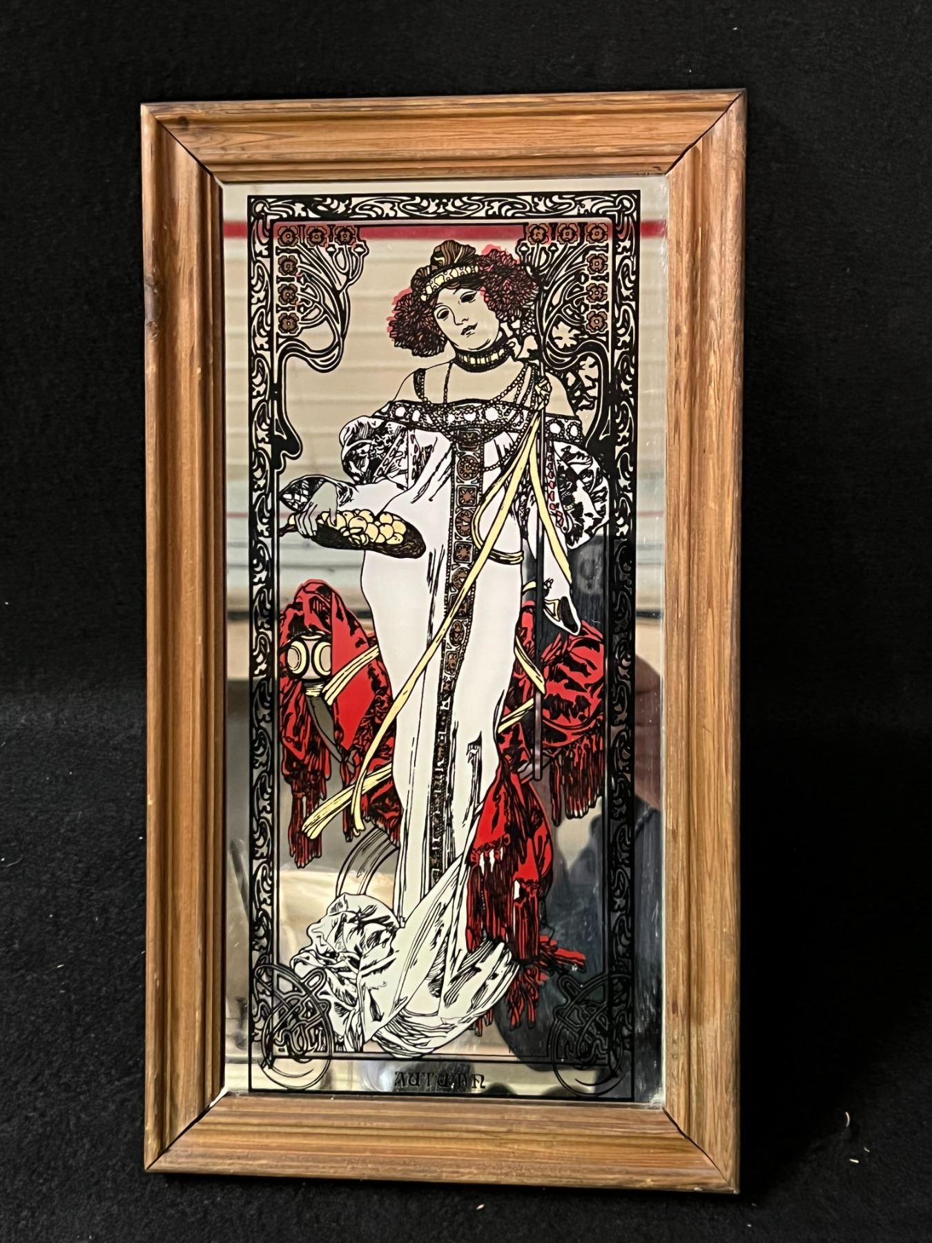 Vintage Alphonse Mucha Art Noveau Mirror - Autumn (approx: 17x9.5")
