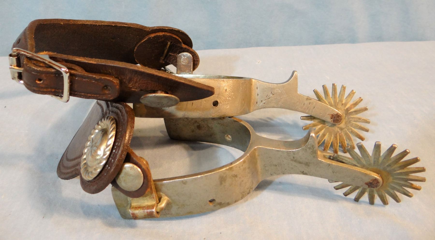 Buermann Star Steel silver spurs, 20 pt. rowels