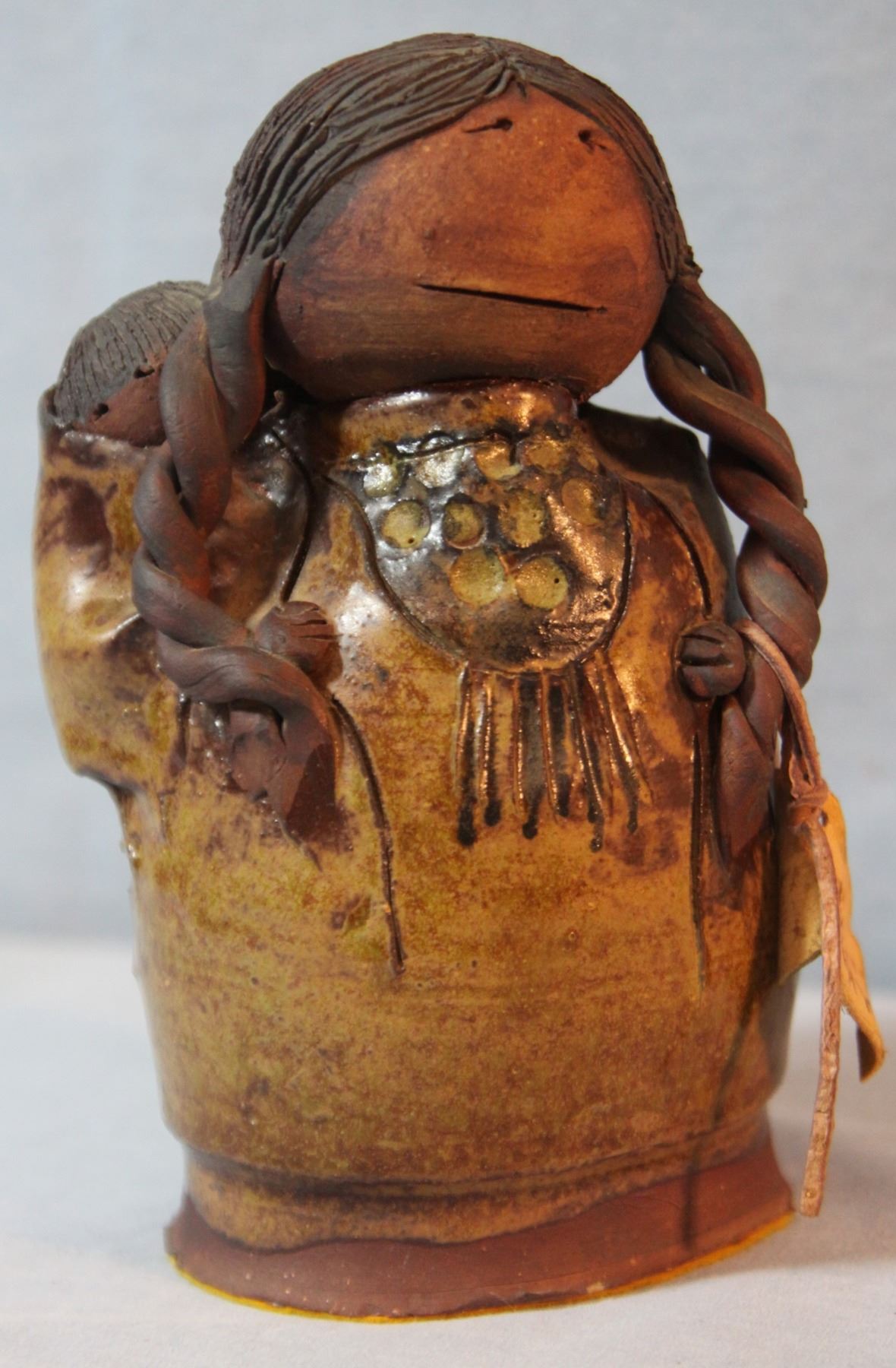 Pottery Indian woman and child, Val Knight, 7" h & Carved wooden Indian ...