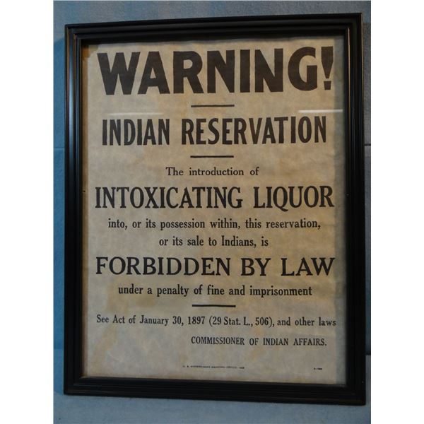 Old framed notice from US government warning against selling liquor to ...