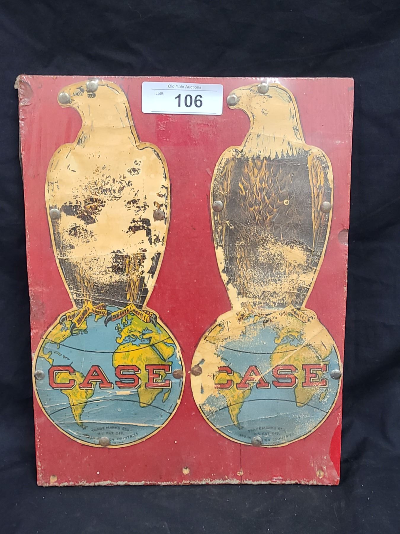 TWO ANTIQUE CASE EAGLE CARDBOARD SIGNS