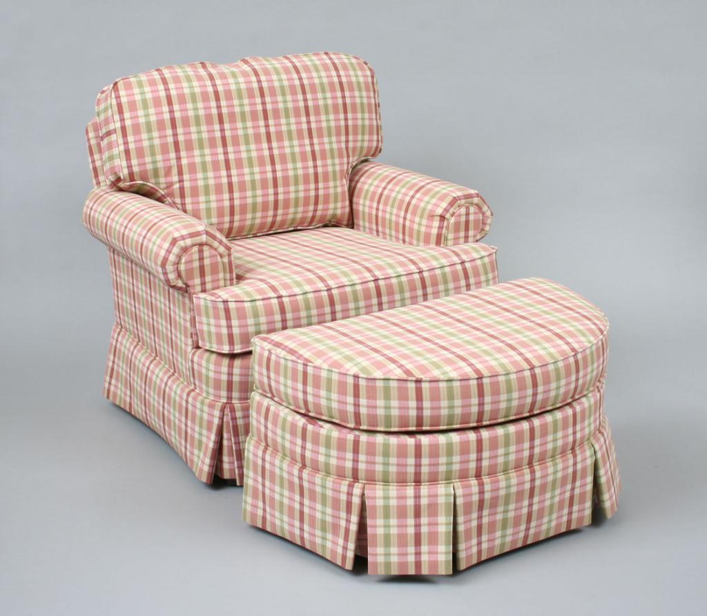 Modern Plaid Upholstered Club Chair & Ottoman