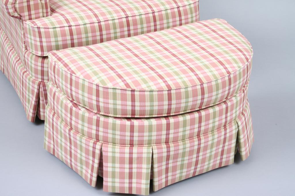 Modern Plaid Upholstered Club Chair & Ottoman