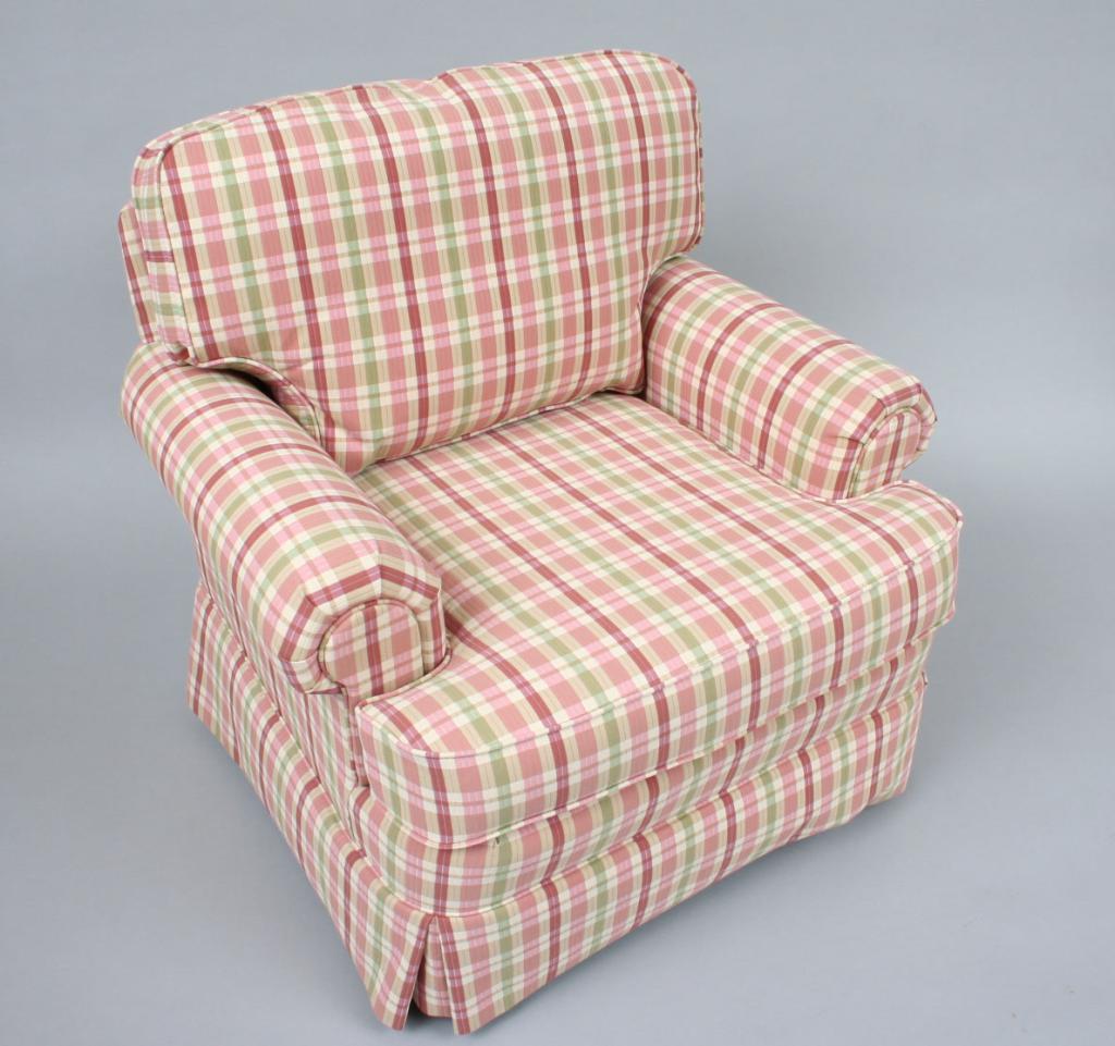 Modern Plaid Upholstered Club Chair & Ottoman