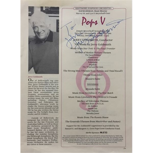 Baltimore Symphony Orchestra music composer (Jerry Goldsmith) Signed Photo