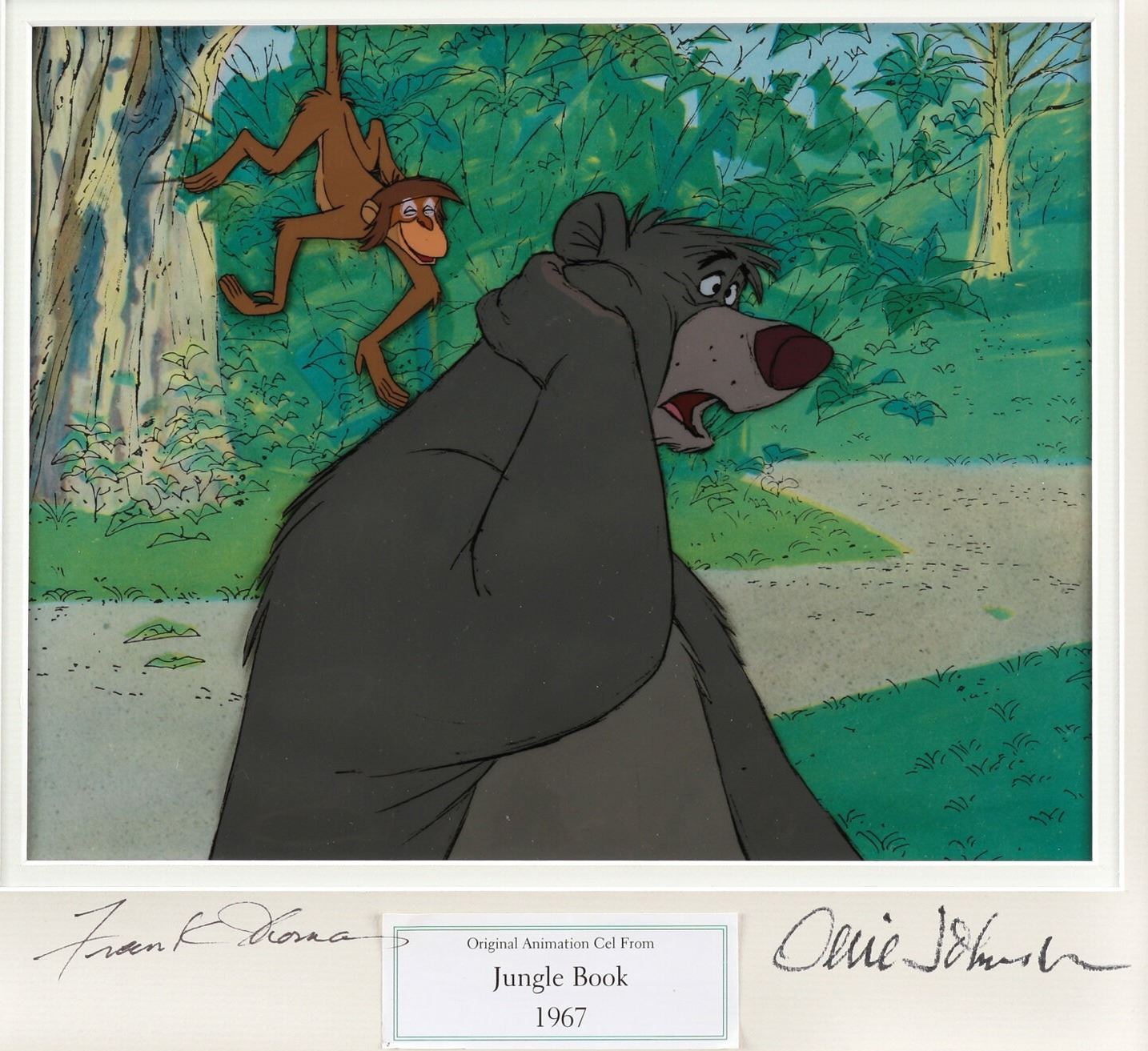 "Baloo" and monkey production cels from The Jungle Book.