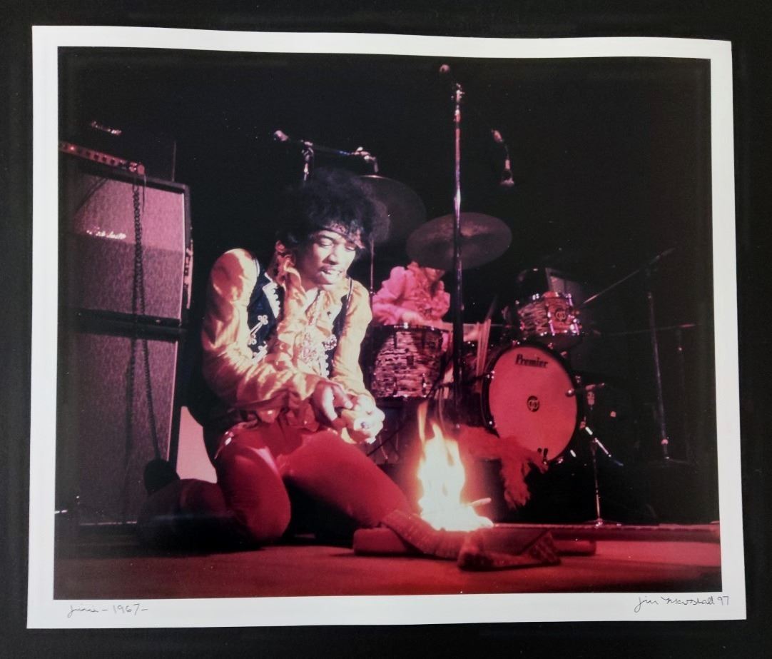 Photographer: Jim Marshall - Jimi Hendrix setting his guitar on fire, 1967.
