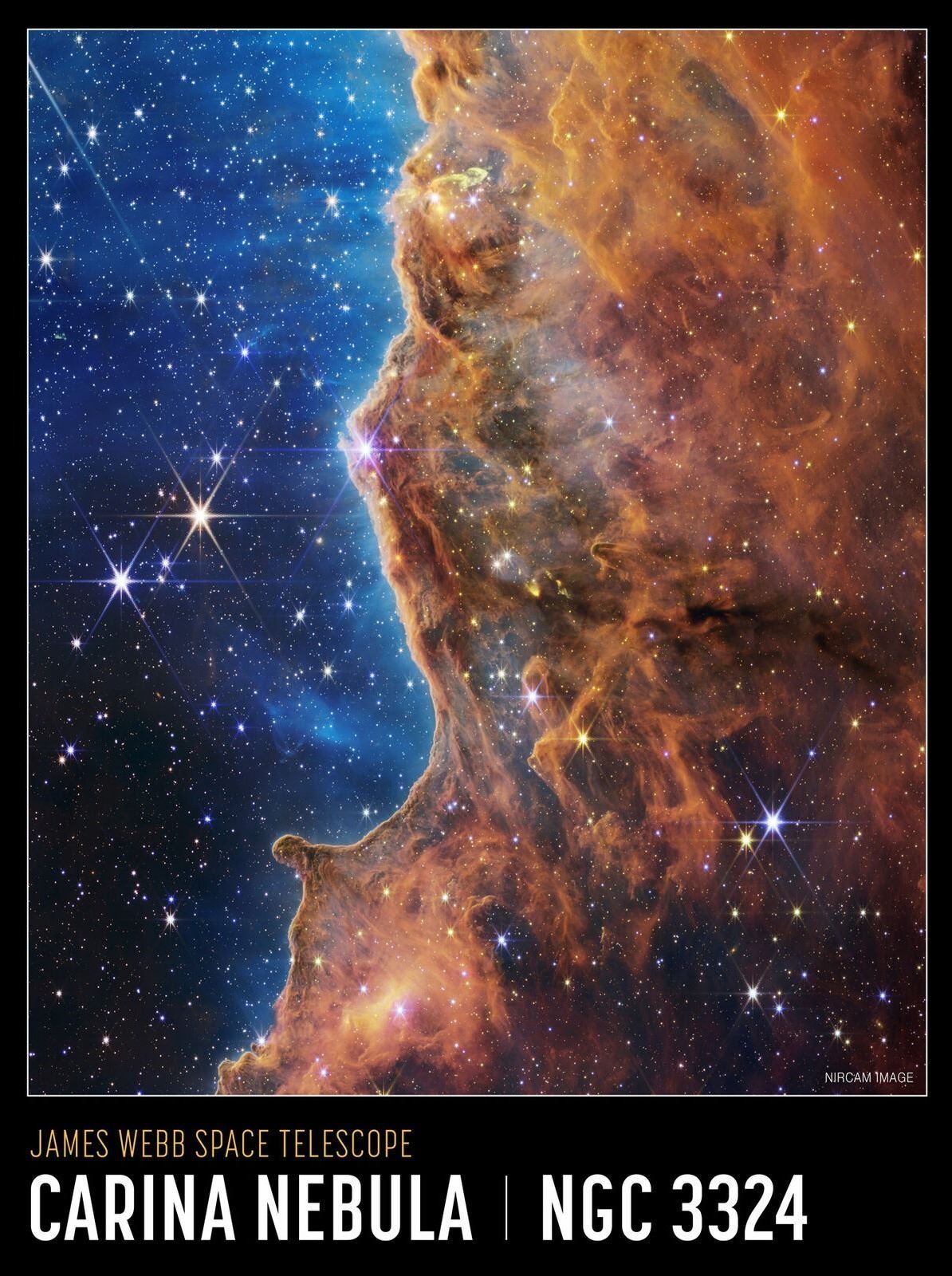 NASA James Webb Space Telescope Carina Nebula NGC3324 Cosmic Cliffs poster.