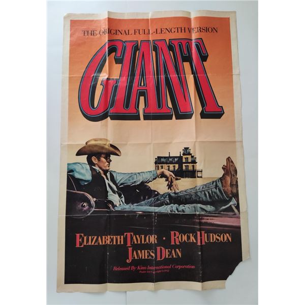 Vintage Movie Poster, Giant, James Dean, E. Taylor, 1982 re-release.