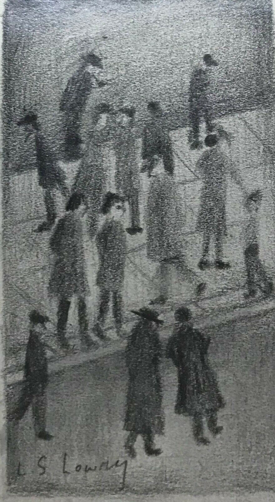 L.S. Lowry original drawing of people in a crowded street (1887-1976).