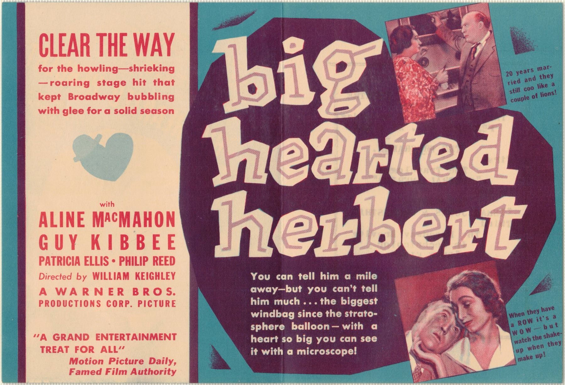 Movie Herald - Big Hearted Herbert 1934 - Aline MacMahon and Guy Kibbee