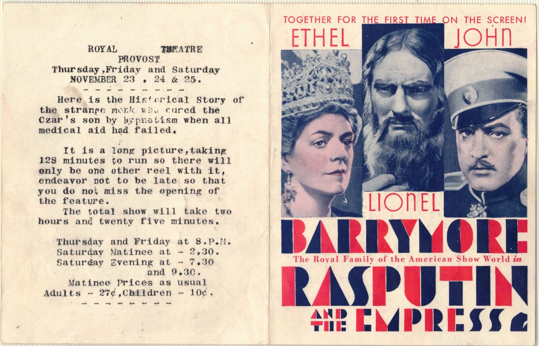 Movie Herald - Rasputin and the Empress 1932 - John, Ethel, and Lionel ...