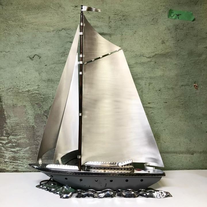 NC Cameron & Sons 40s Art Deco Chrome Yacht Sailboat Mantle Lamp ...