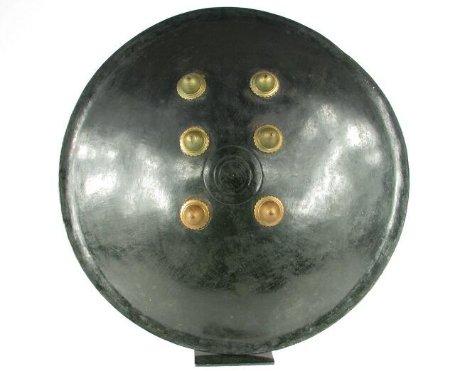 A FINE INDIAN BATTLE SHIELD, c.19-20th Century, of hide in circular form, t