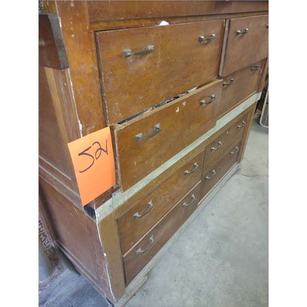 OLD STORE STACKING WOODEN CABINETS, CONTENTS INCLUDED