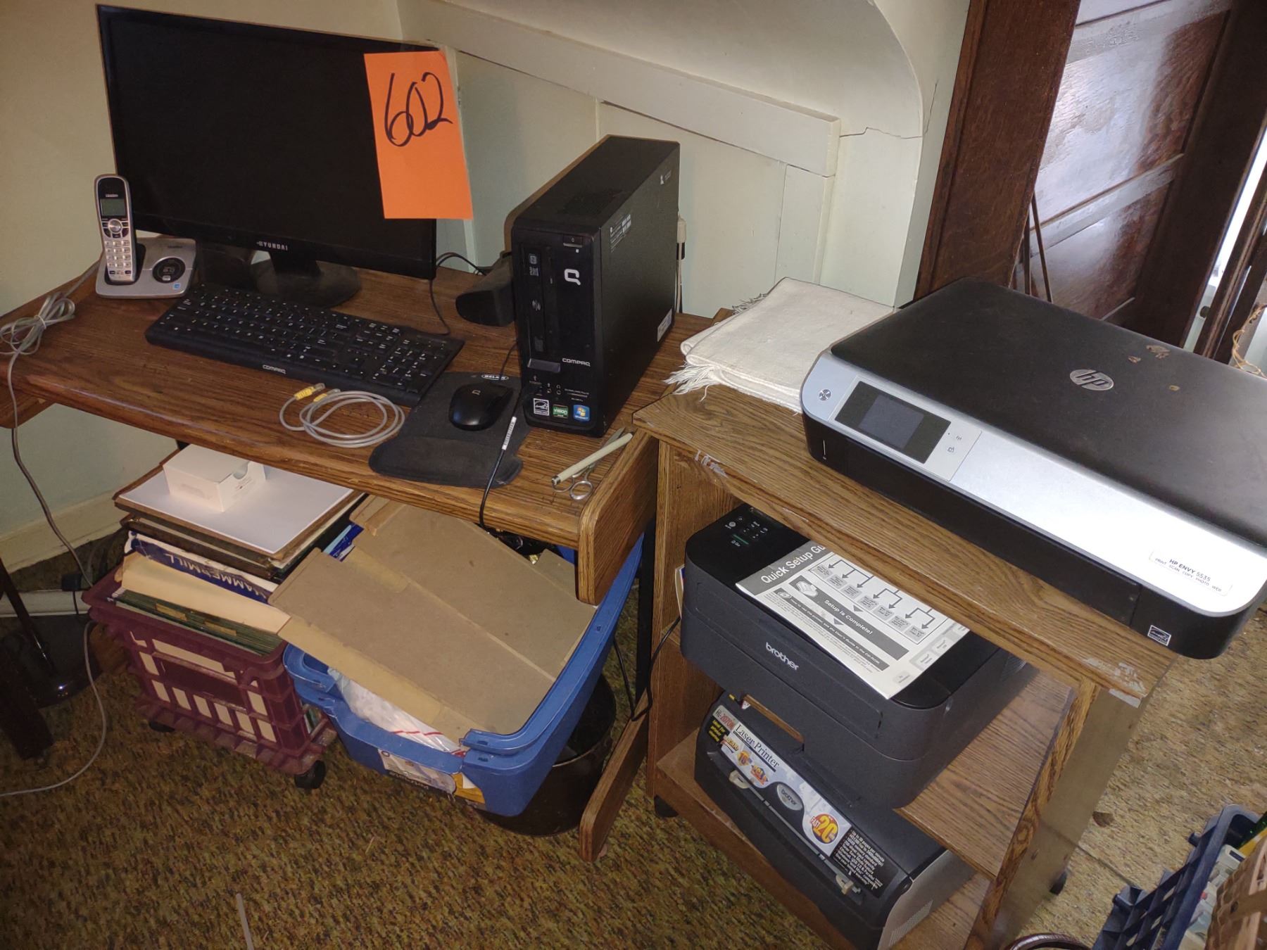 OFFICE LOT: COMPUTER DESK, COMPAC COMPUTER, 2 BROTHER PRINTERS AND ...