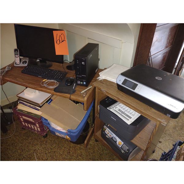 OFFICE LOT: COMPUTER DESK, COMPAC COMPUTER, 2 BROTHER PRINTERS AND ...