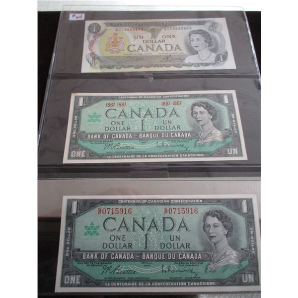 1973 & 1967 NO SERIAL NUMBER, 1967 SERIAL NUMBER CANADA $1 BILLS