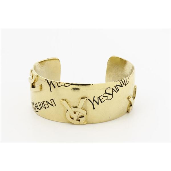 Yves Saint Laurent Vintage Golf-tone Signature YSL Logo Cuff Bracelet