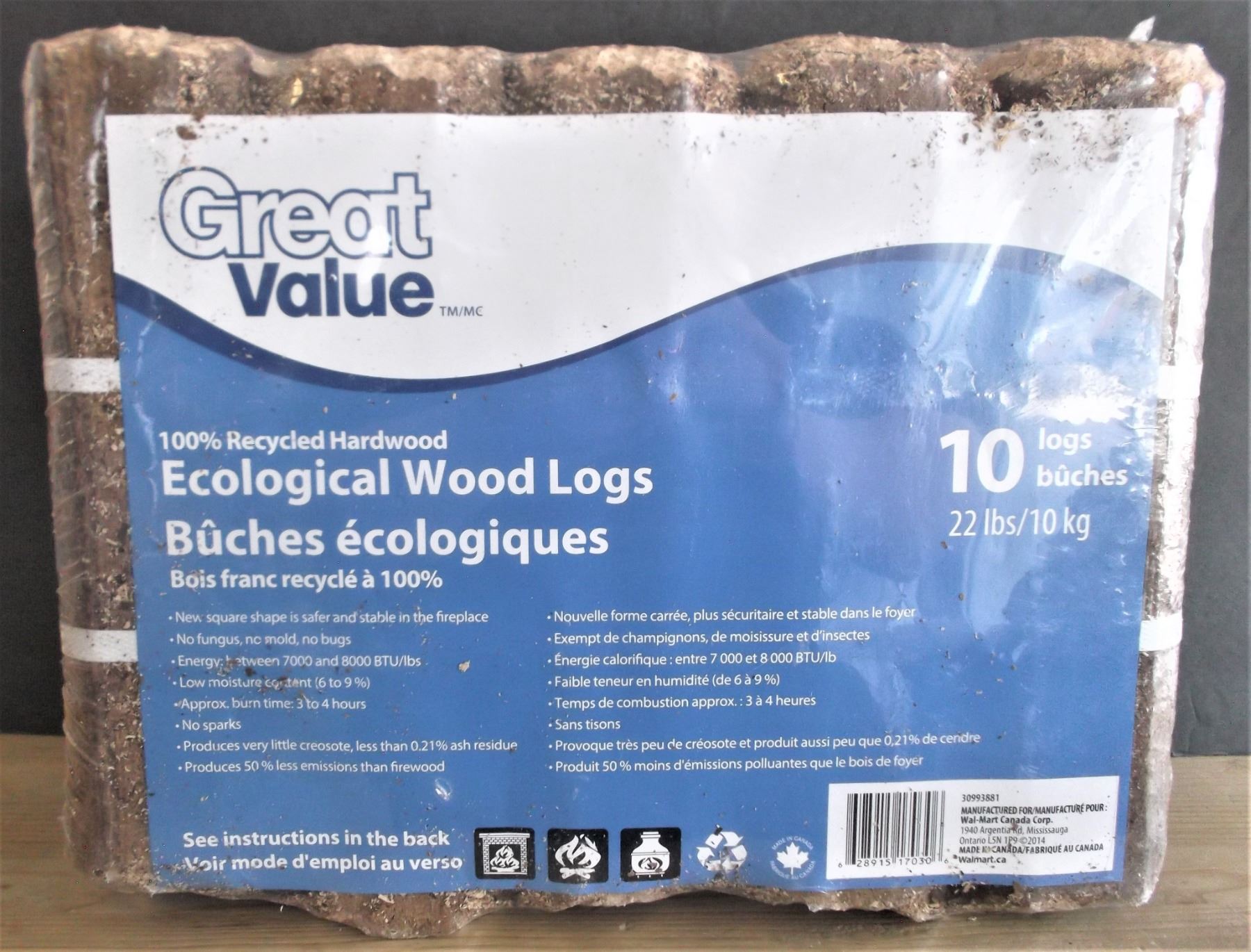Great Value Brand 100% Recycled Hardwood Ecological Wood Logs