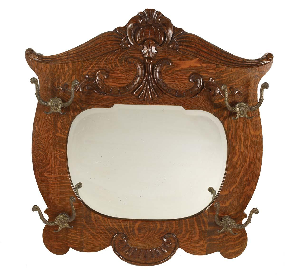 Victorian Oak Mirror and Hat Rack