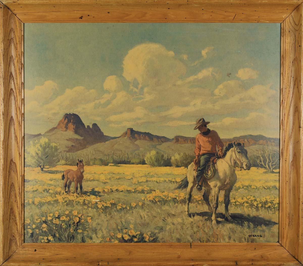 Pair of Cowboy Lithos by popular Tucson artist, Ray Strang (1893-1957)