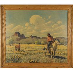 Pair of Cowboy Lithos by popular Tucson artist, Ray Strang (1893-1957)