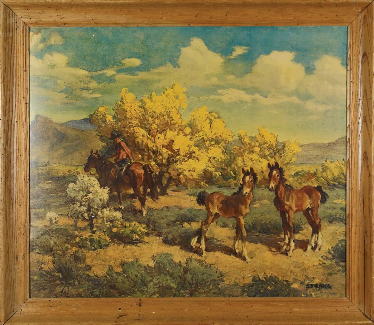 Pair of Cowboy Lithos by popular Tucson artist, Ray Strang (1893-1957)