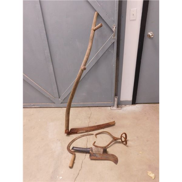 Scythe, Reaper Ice Tongs, Tools, Scraper Antique Farm Rustic Decor ...