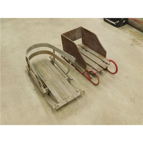 Pair of Wooden Sleds Antique Farm Rustic Decor Industrial