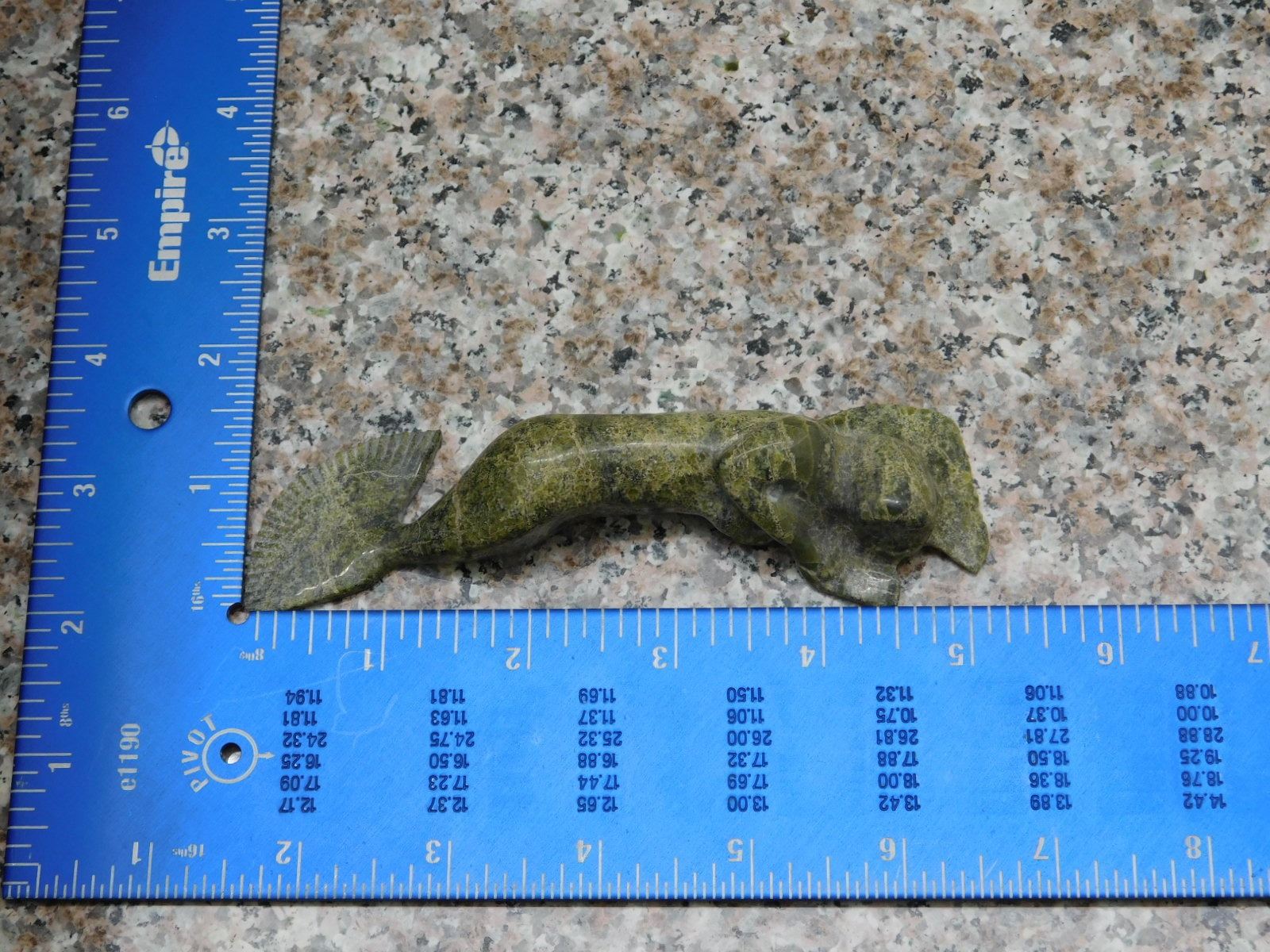 Inuit Green Soapstone Carving Sedna Mermaid 5"