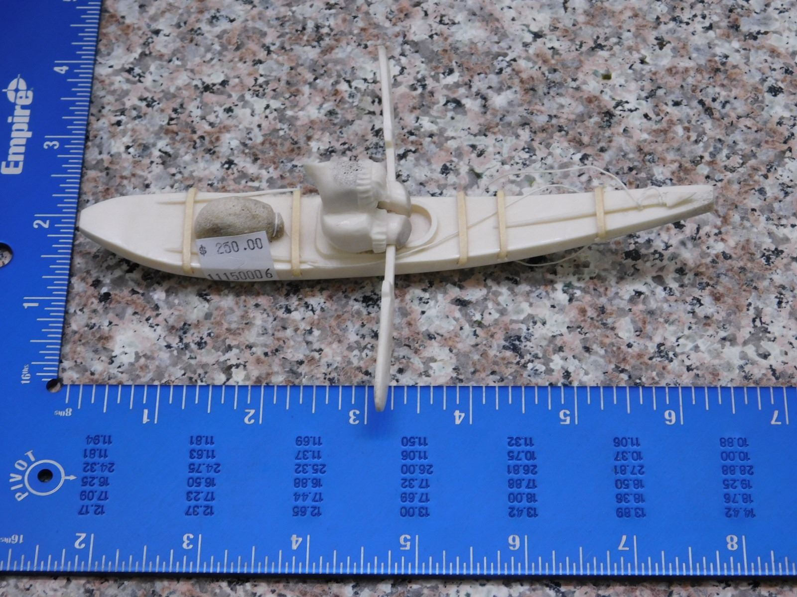 Carved Bone Inuit Canoe Boat Kayak 6"