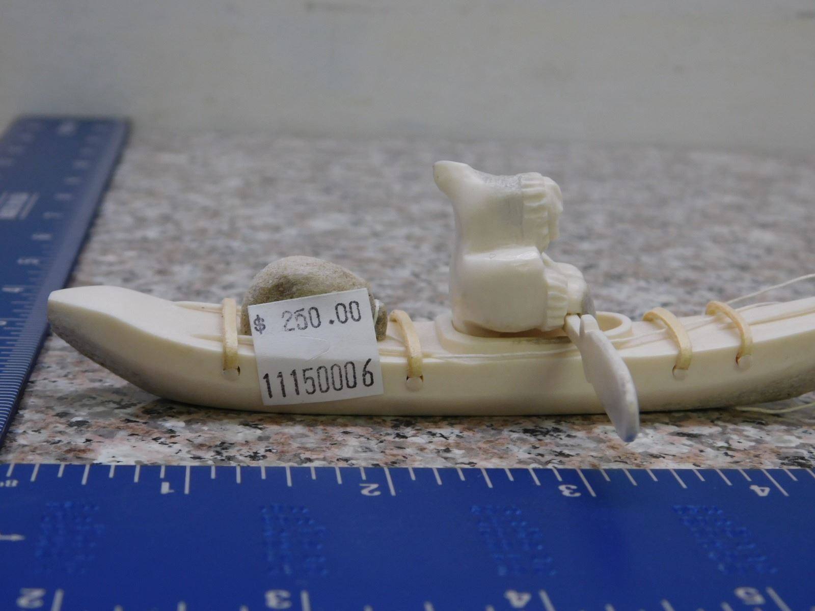 Carved Bone Inuit Canoe Boat Kayak 6"