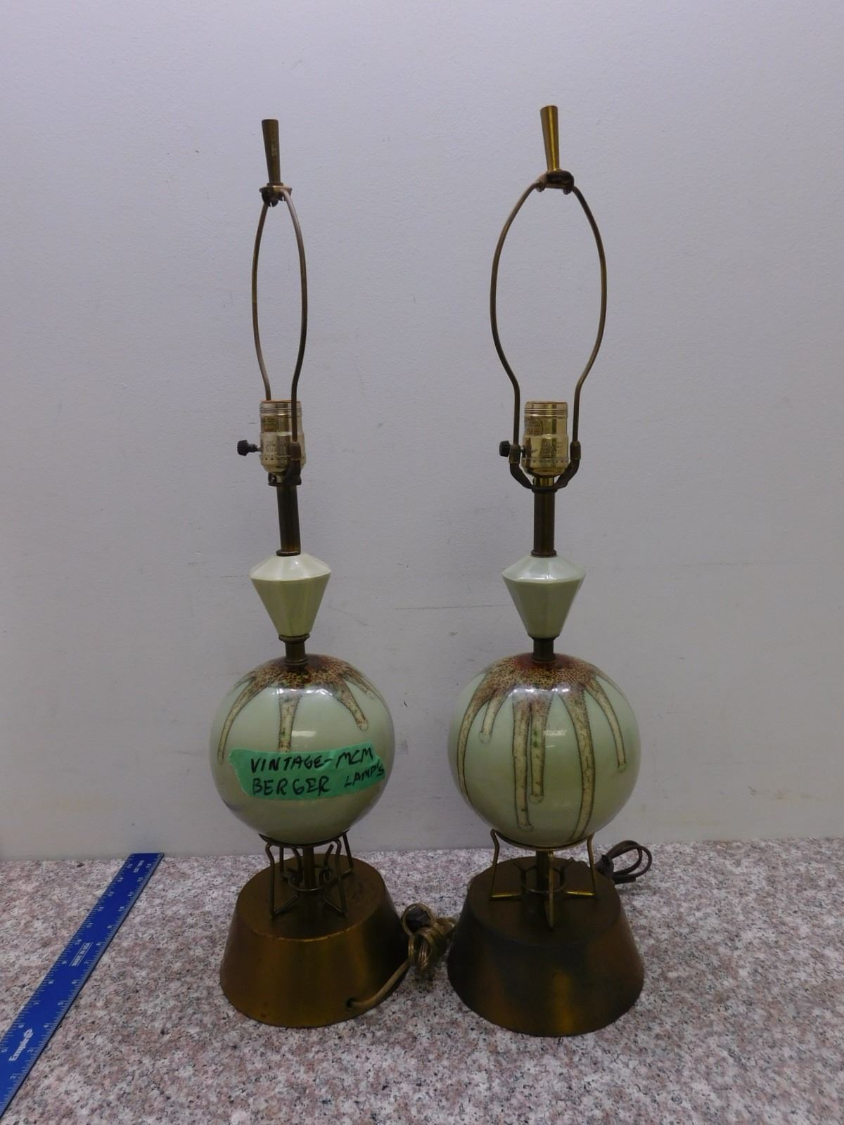 Pair Pastel Green MCM Vintage Berger Lamps