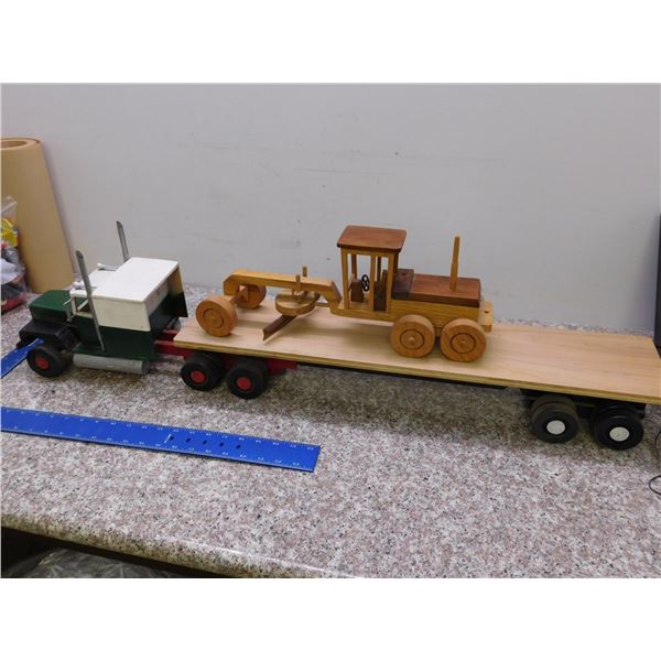 Vintage Semi Truck Folk Art Handmade Wooden With Road Grader 40" Long