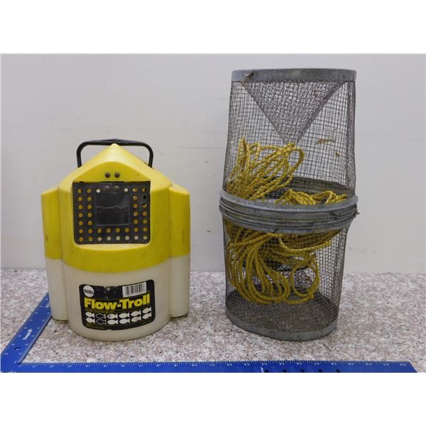Pair Flow-Troll Minnow Bucket and Mesh Cage Minnow Trap Fish Capture