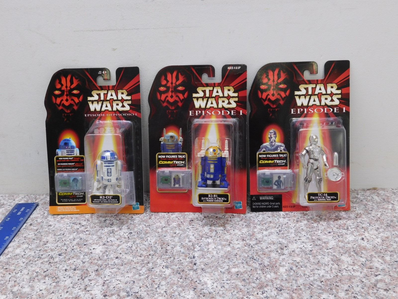 Lot of 3 Star Wars Episode 1 Hasbro 1998 C-3P0 R2D2 R2-B1 Droids Packaged