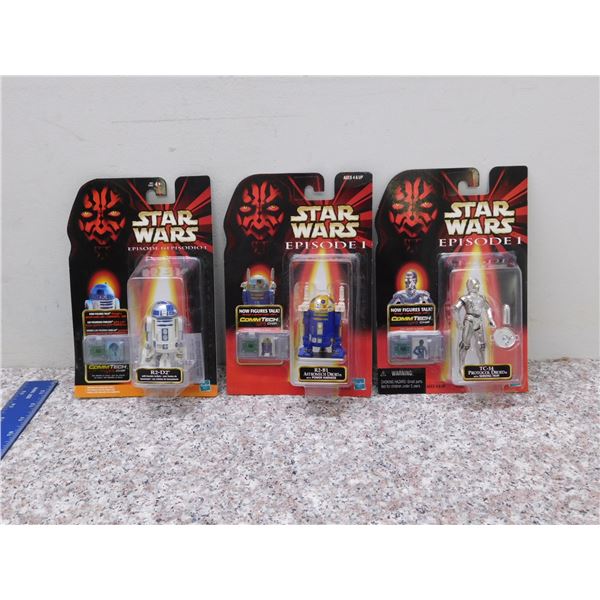 Lot of 3 Star Wars Episode 1 Hasbro 1998 C-3P0 R2D2 R2-B1 Droids Packaged