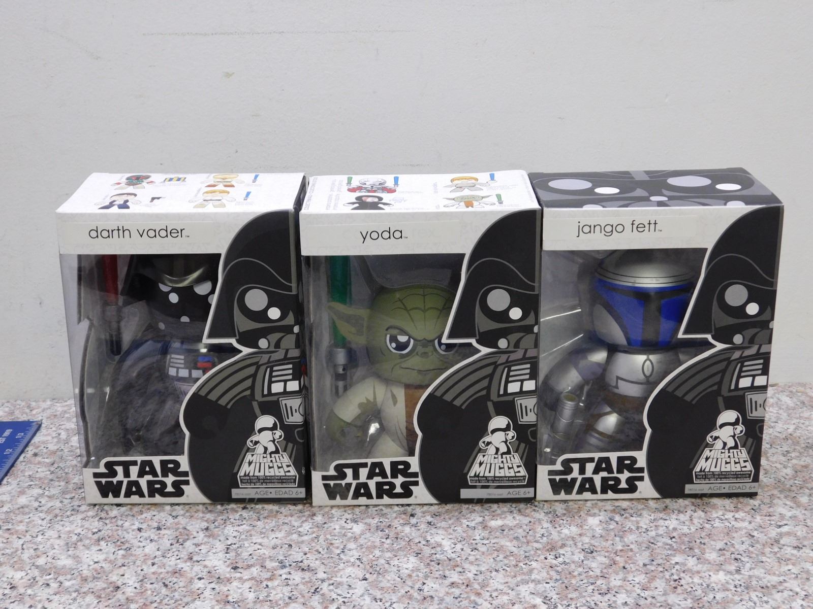 Star Wars Lot of 3 Mighty Muggs 2008 Jango Yoda Darth Vader