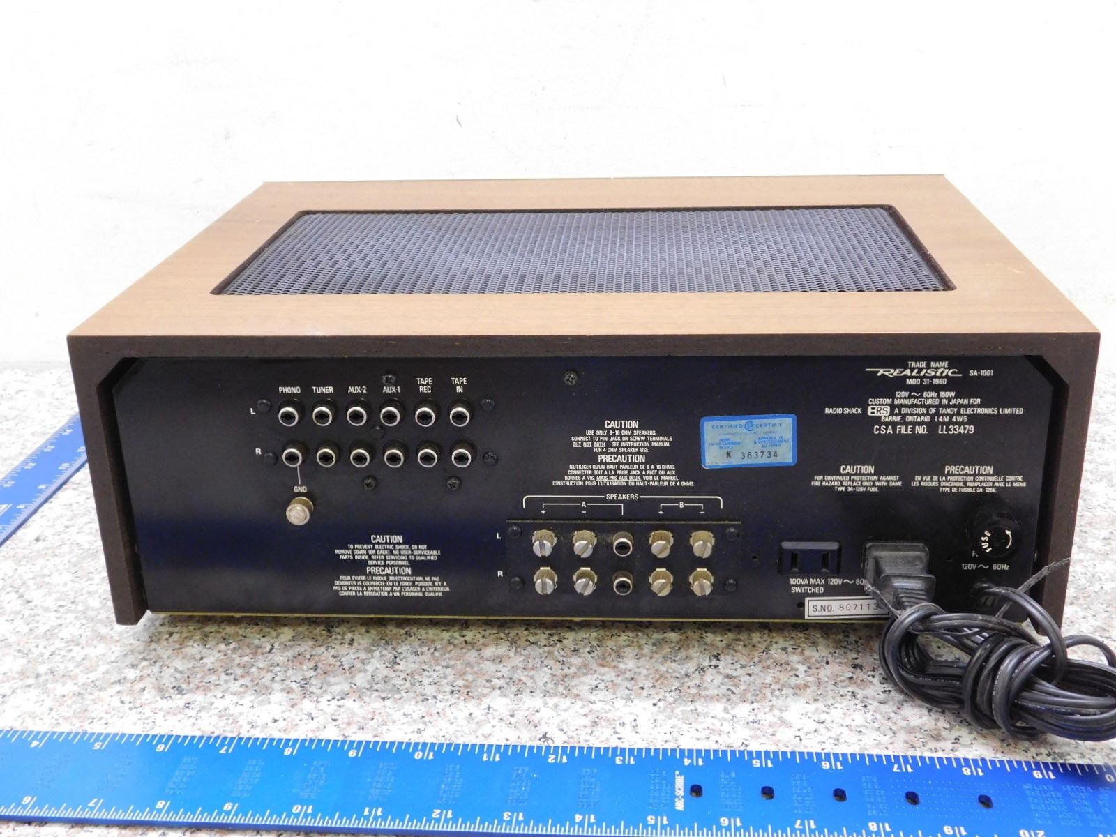 Realistic SA 1001 Stereo Amplifier realistic-sa-1001-stereo-amplifier