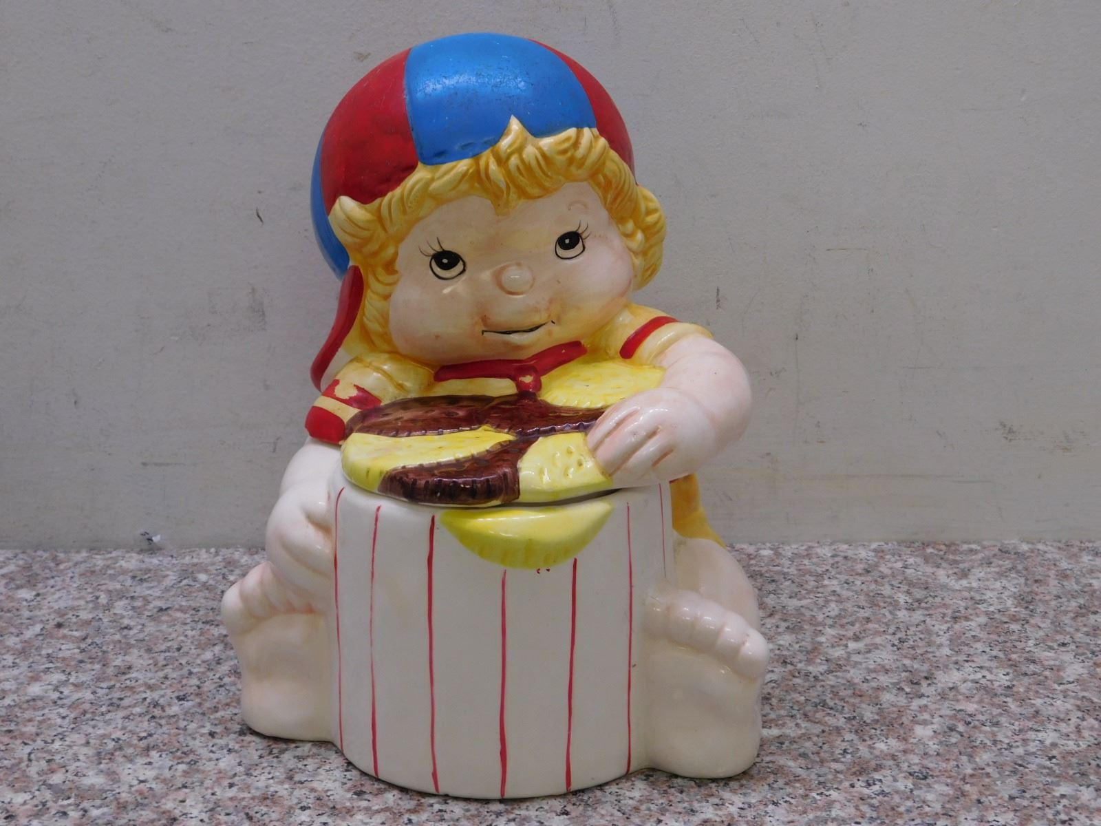 Vintage 1970s Baby Boy Cookie Jar Ceramic Baseball Cap