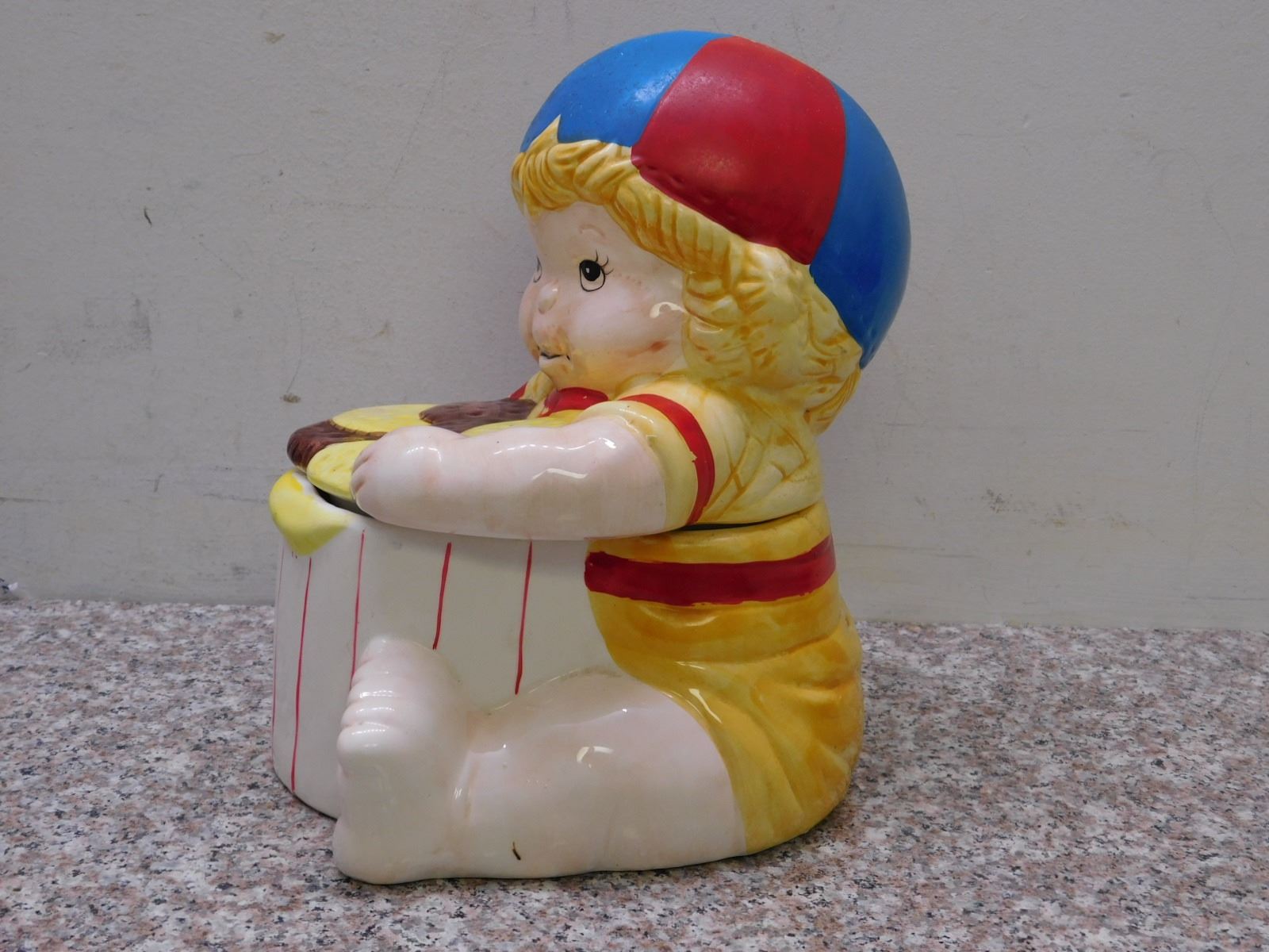Vintage 1970s Baby Boy Cookie Jar Ceramic Baseball Cap