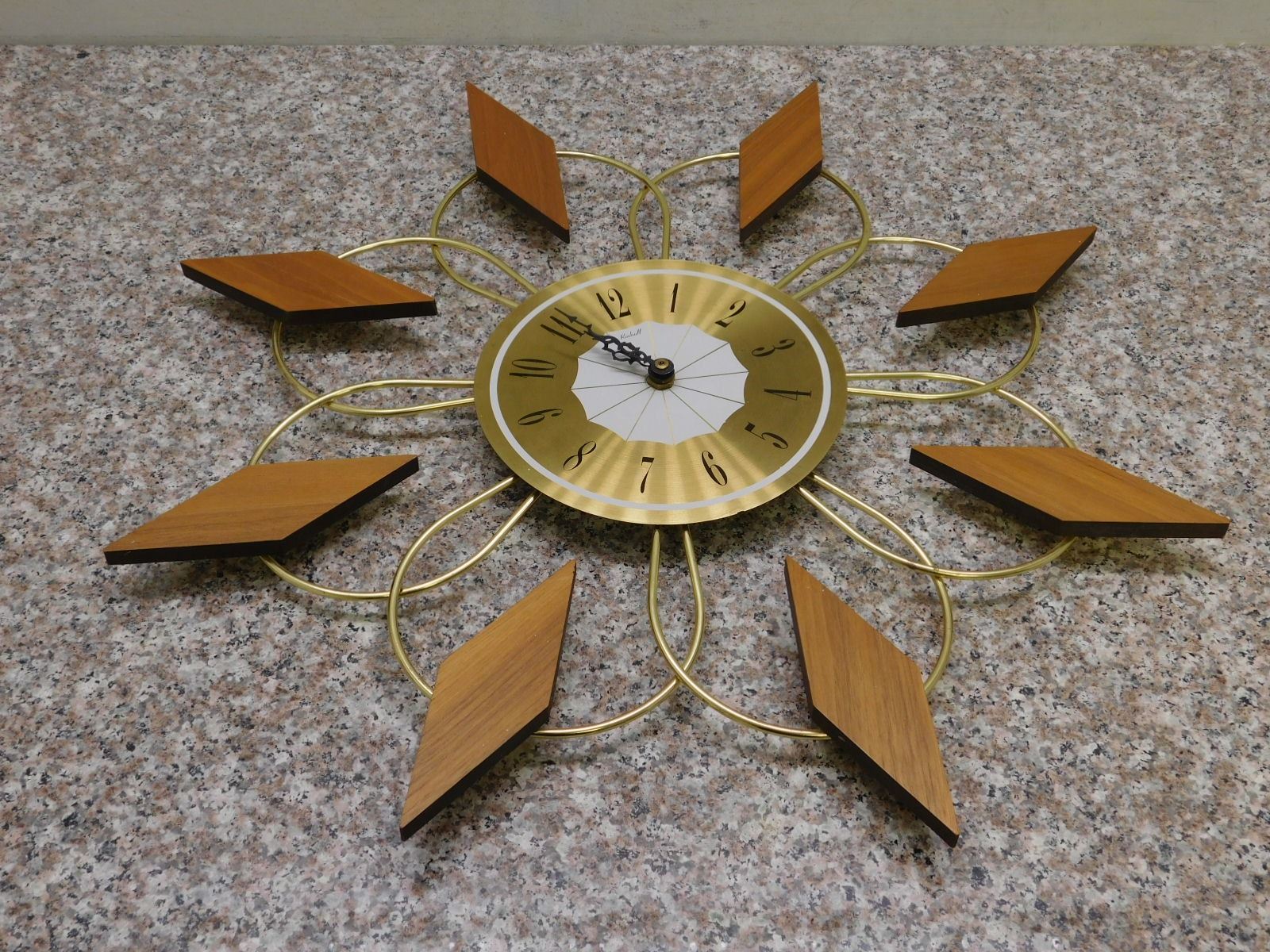 Vintage Mid Century Roxhall Sunburst Wall Clock 21"