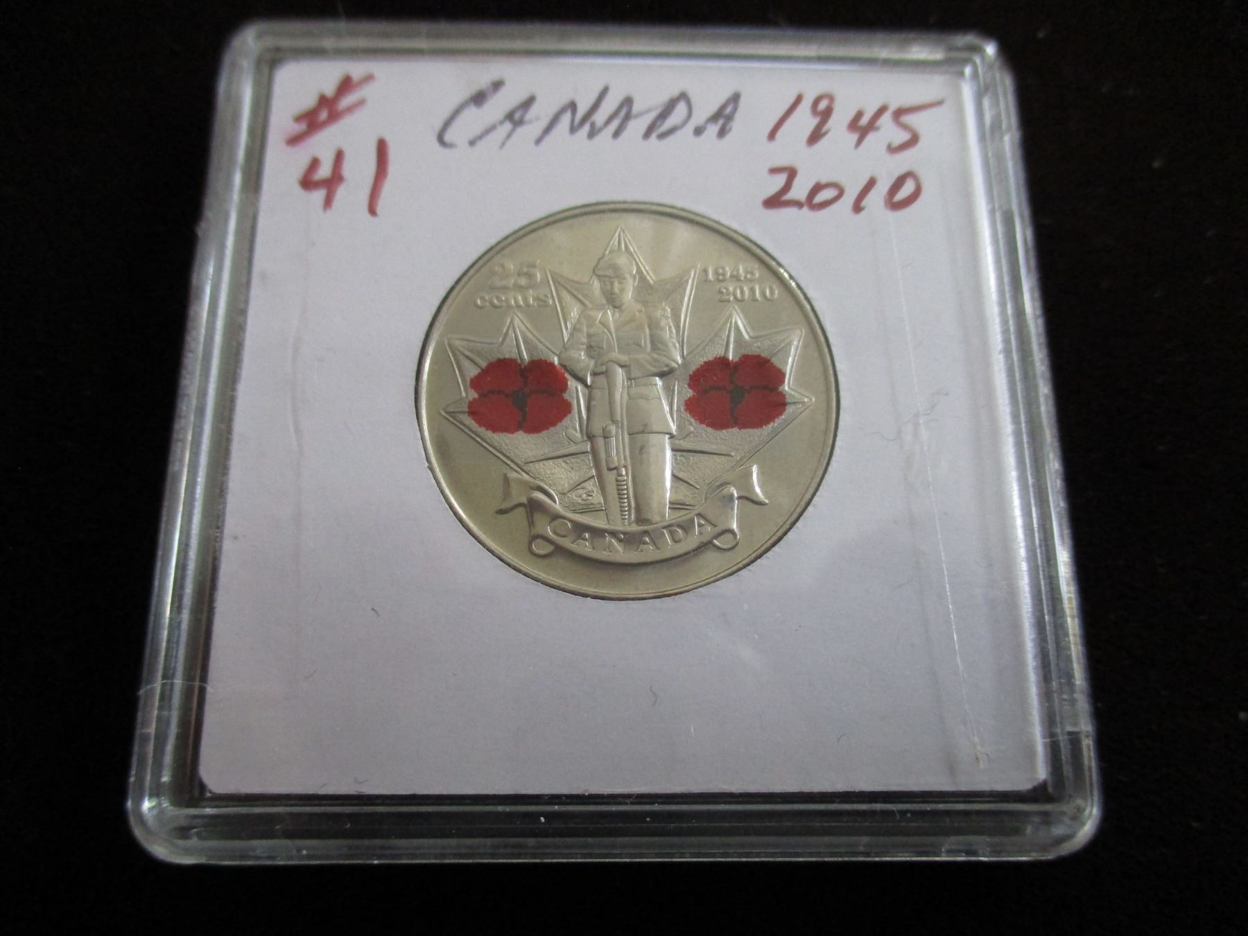 1945 - 2010 POROOF COLORED REMEMBRANCE DAY POPPY QUARTER