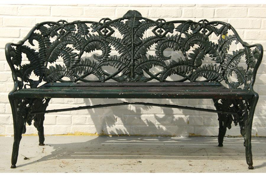 CAST IRON WOOD FERN PATTERN GARDEN BENCH