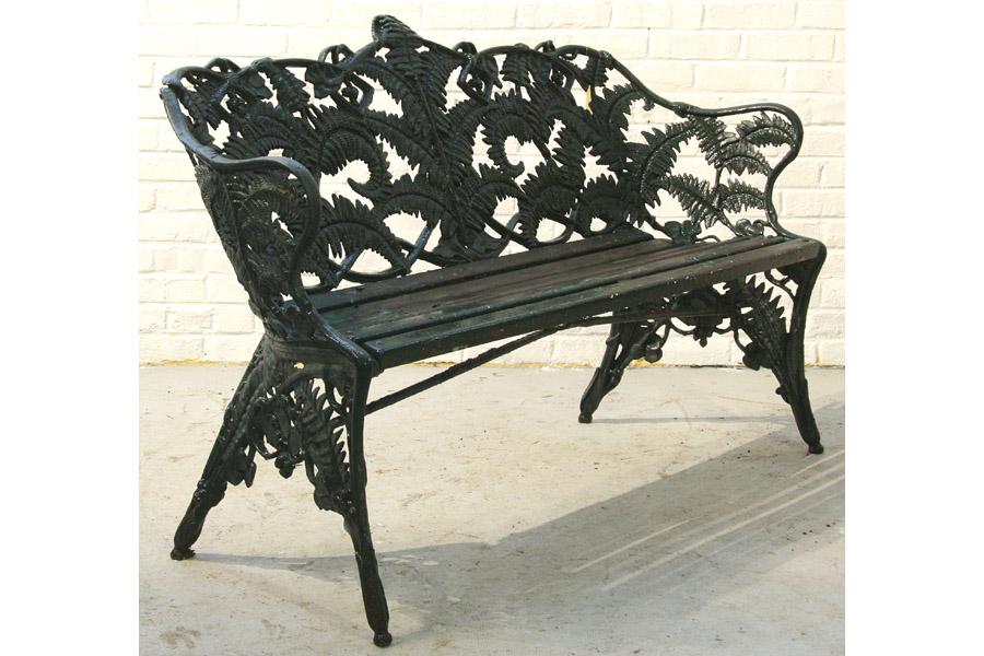 CAST IRON WOOD FERN PATTERN GARDEN BENCH
