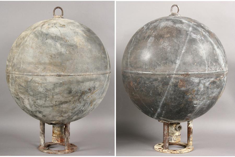 PAIR LARGE INDUSTRIAL STEEL SPHERES