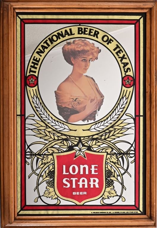 2 Lone Star Beer Alamo Girl Bar Mirror